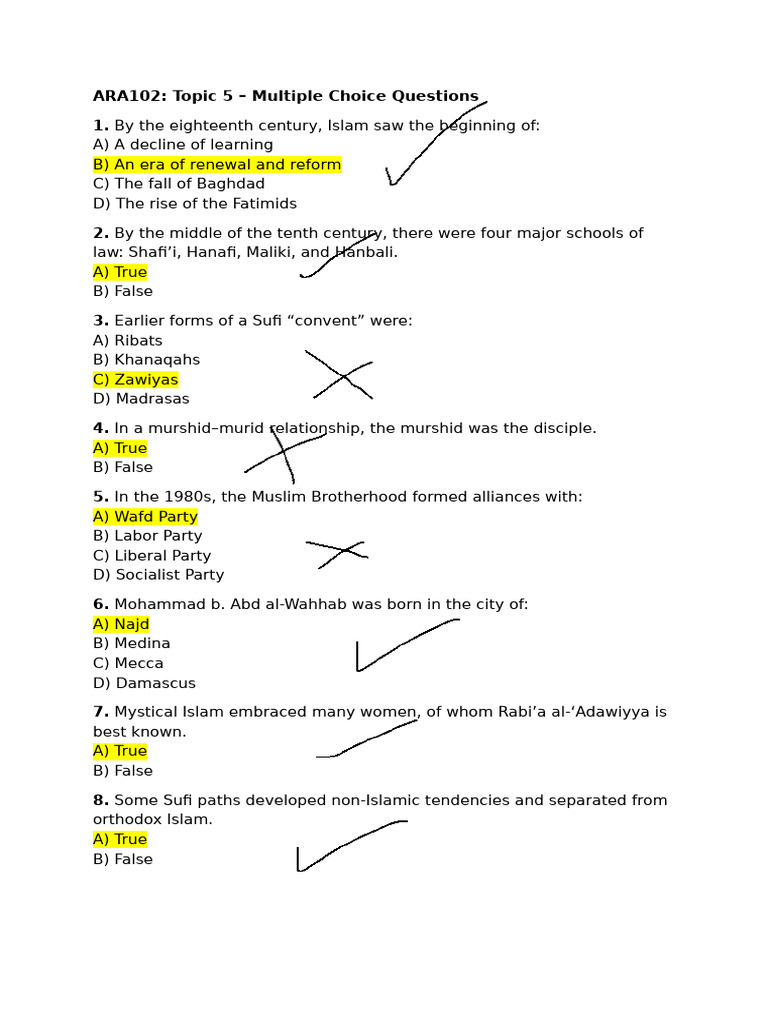 Islamic History: Multiple Choice Quiz | PDF | Sufism | Sunni Islam