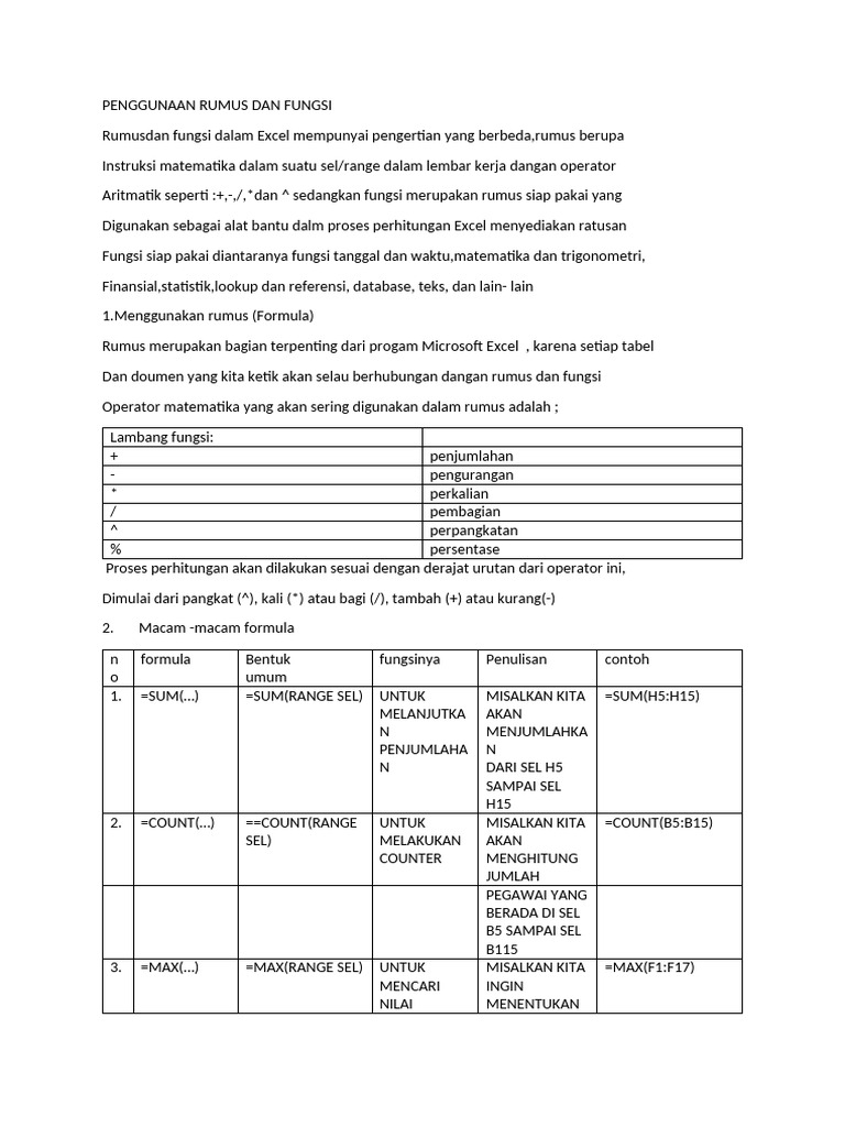 Panduan Rumus dan Fungsi Excel | PDF