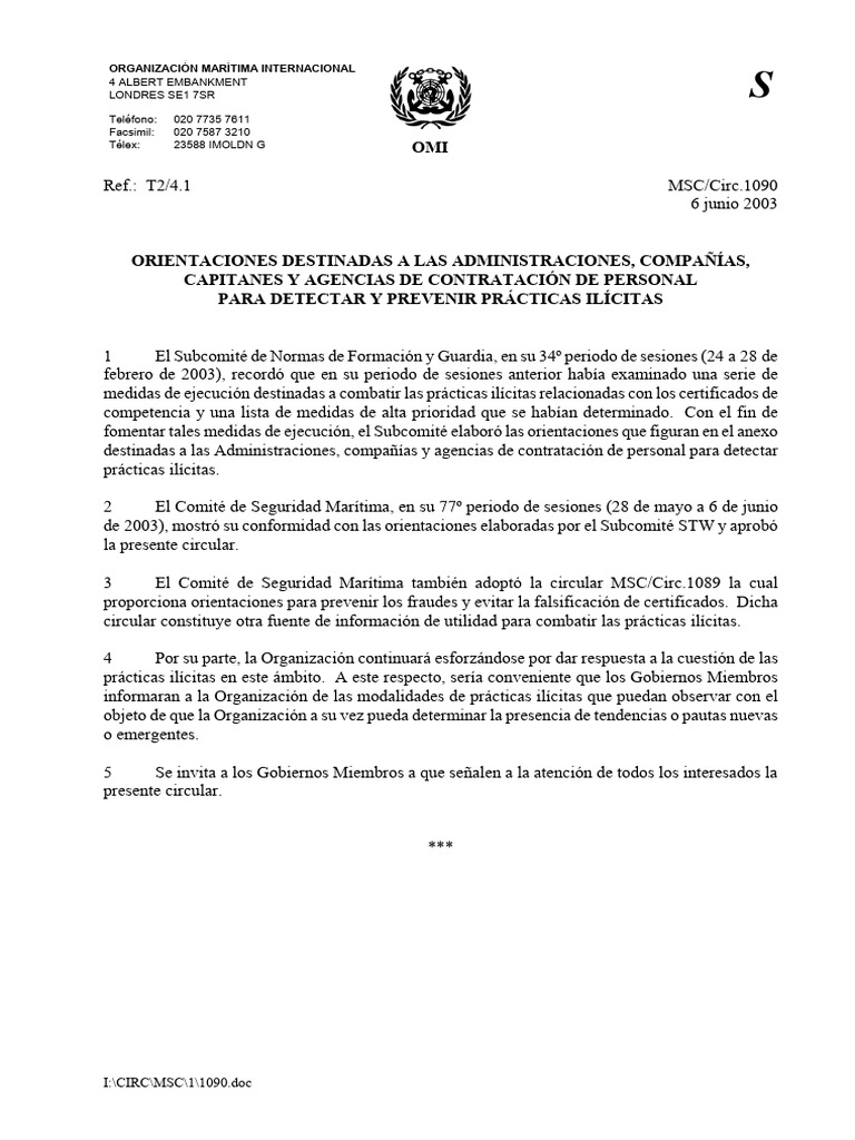 MSC. Circ. 1090 - Orientaciones A Compañías para Prevenir Ilícitos ...
