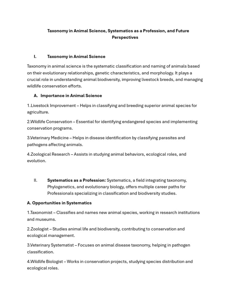 Taxonomy and Systematics in Animal Science | PDF | Taxonomy (Biology ...