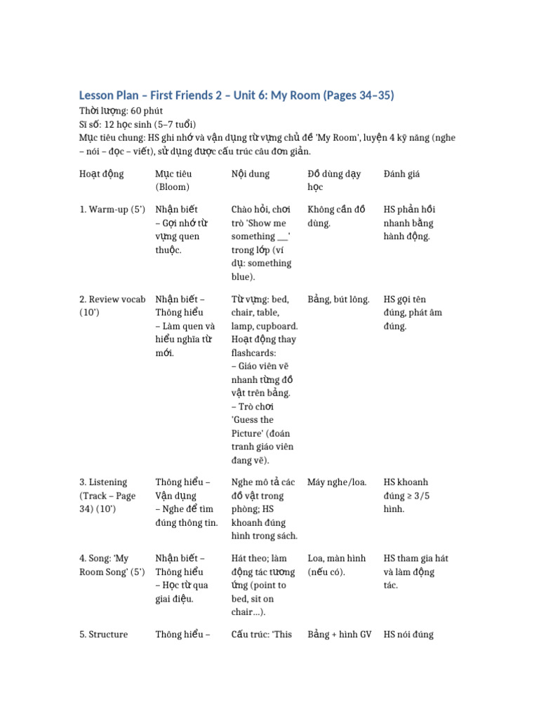Lesson Plan Unit6 MyRoom | PDF