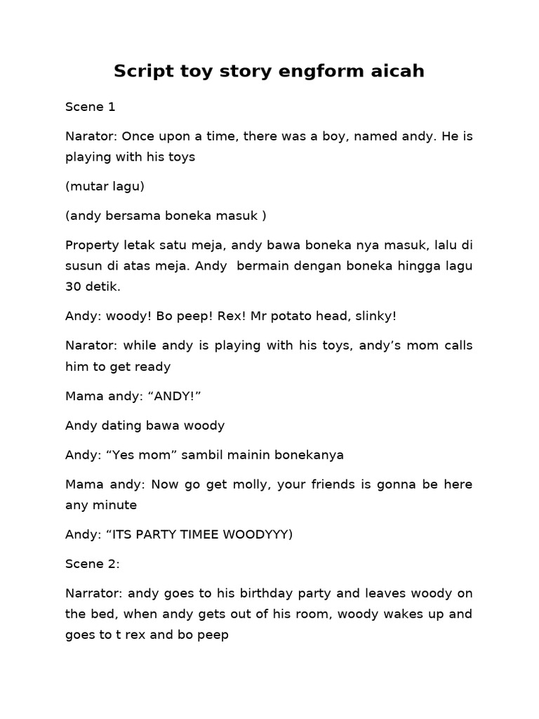 Toy Story Script Summary and Scenes | PDF | Toys