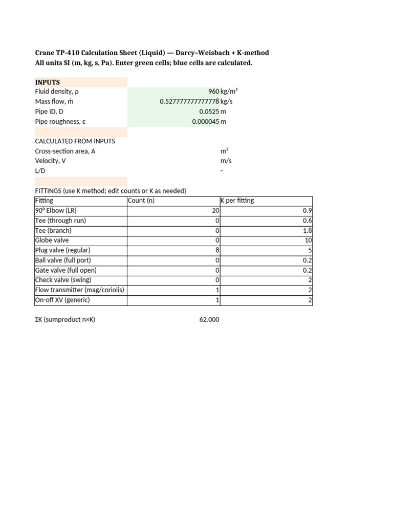 Crane TP-410 Liquid Flow Calculation Sheet | PDF | Reynolds Number | Gases