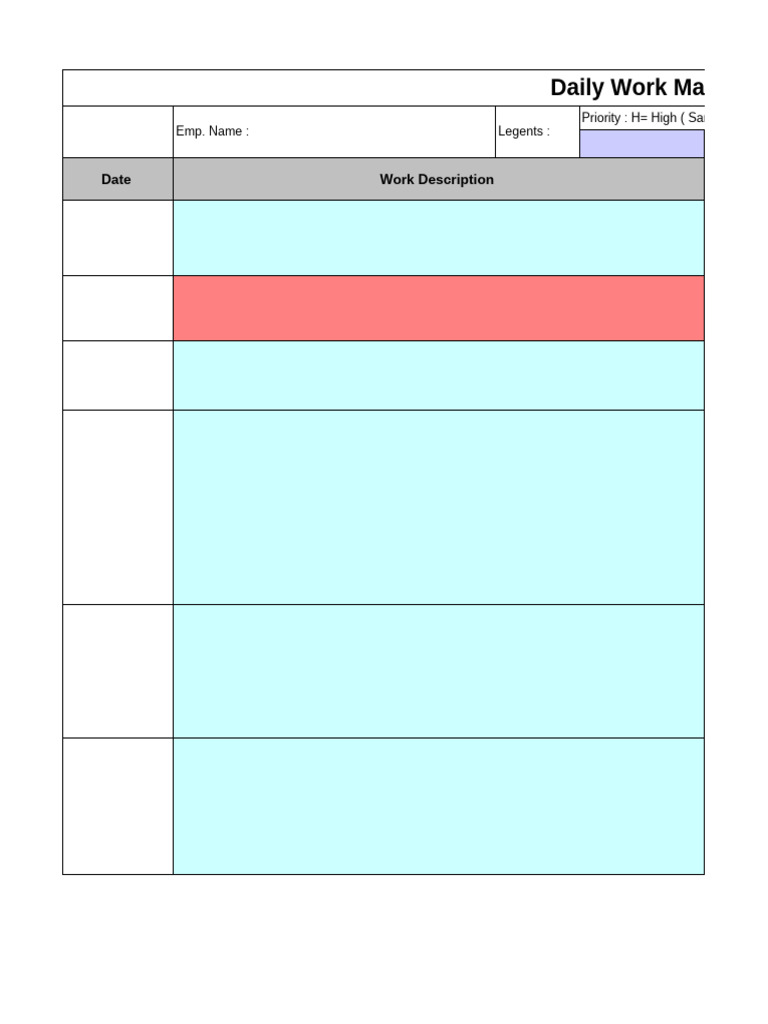 Daily Work Management Sheet | PDF