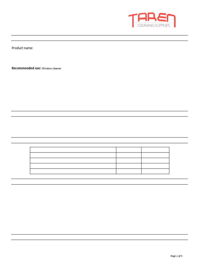 Window Cleaner Safety Data Sheet | PDF | Working Conditions | Materials