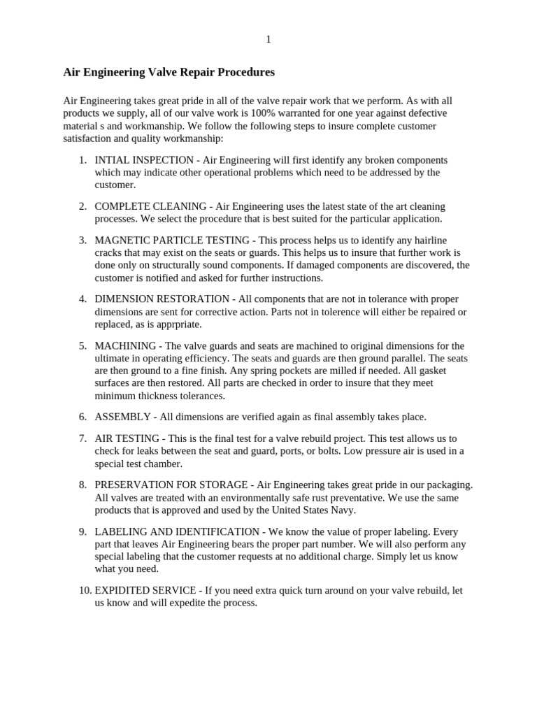Air Engineering Valve Repair Procedures | PDF | Valve | Leak