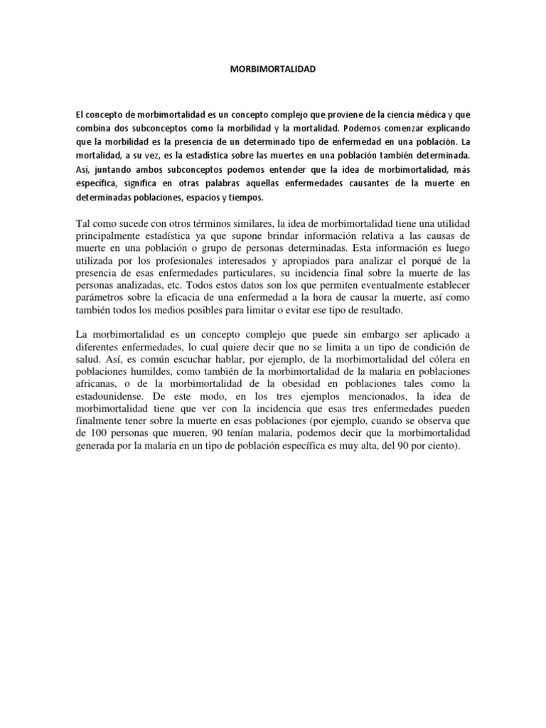 El Concepto de Morbimortalidad Es Un Concepto Complejo Que Proviene de ...