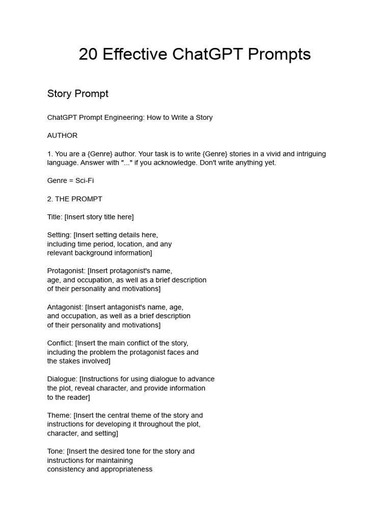 20 ChatGPT Story Prompts Guide | PDF | Artificial Intelligence ...