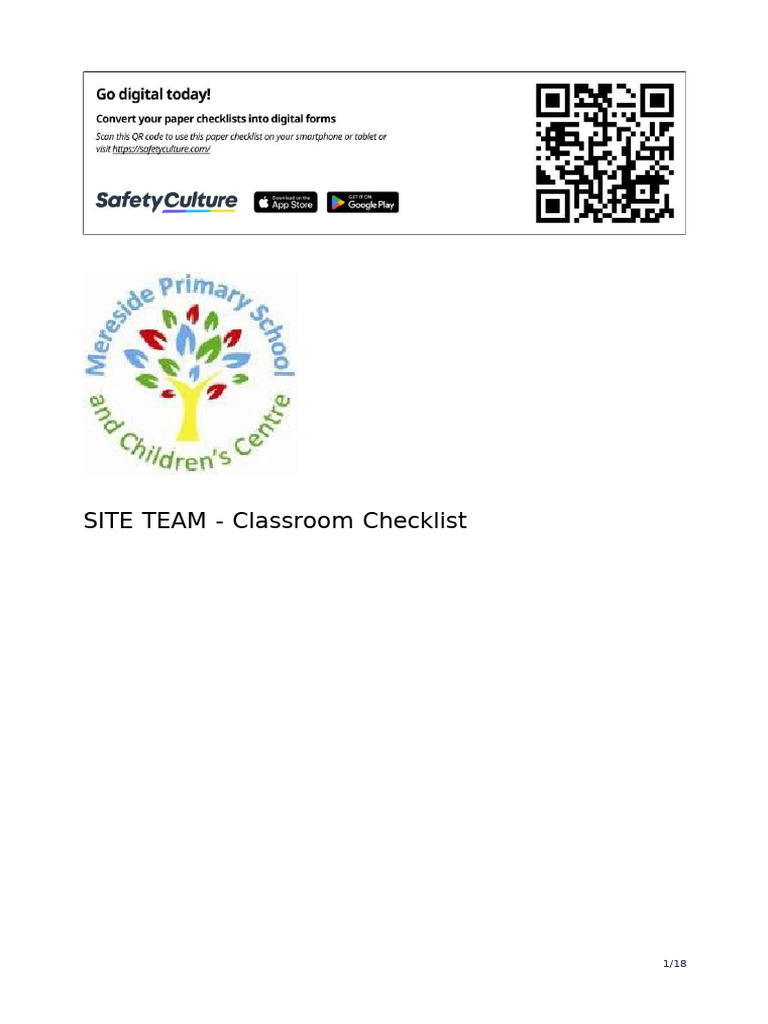 Classroom Safety Checklist Template | PDF | Safety