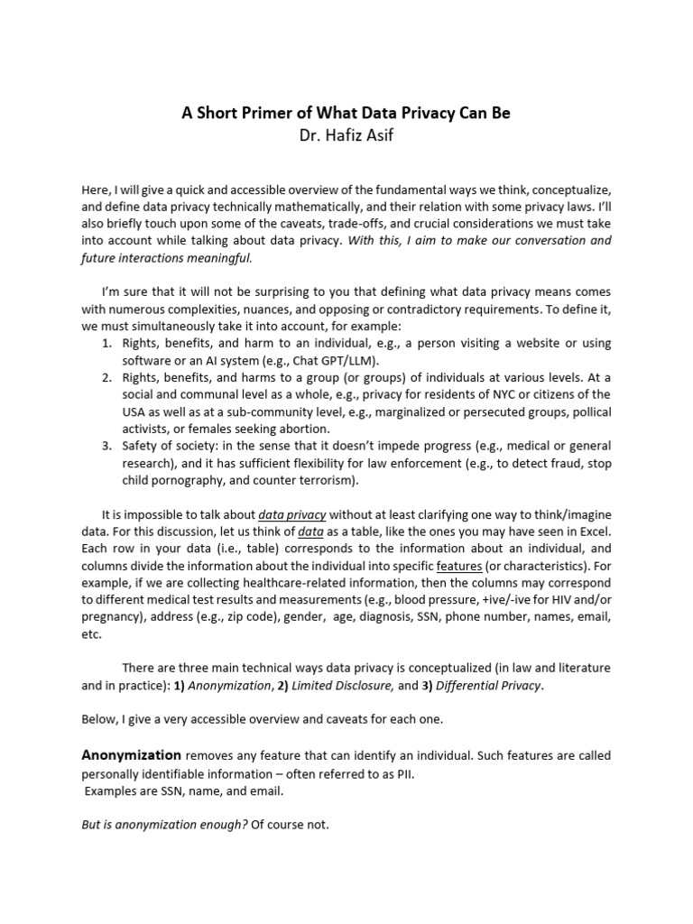 A Short Primer For What Data Privacy Can Be | PDF | Privacy ...