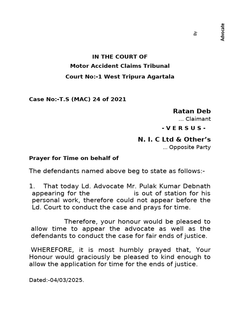 Request for Adjournment in Motor Accident Case | PDF