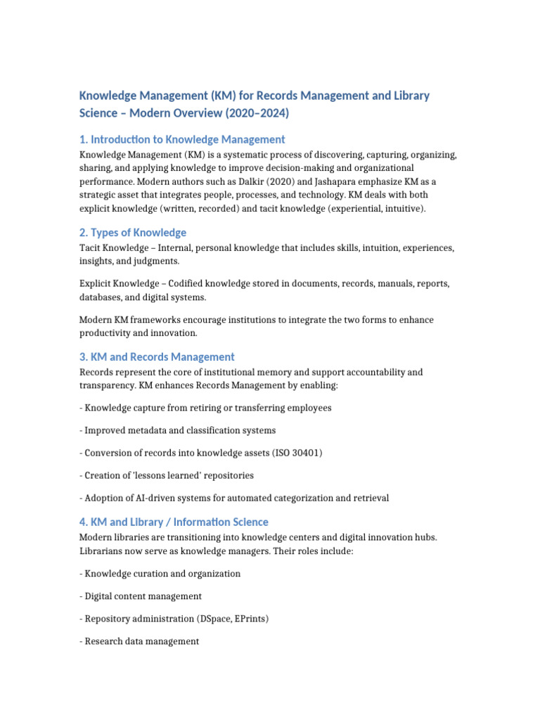 Knowledge Management in Records & Libraries | PDF | Knowledge ...