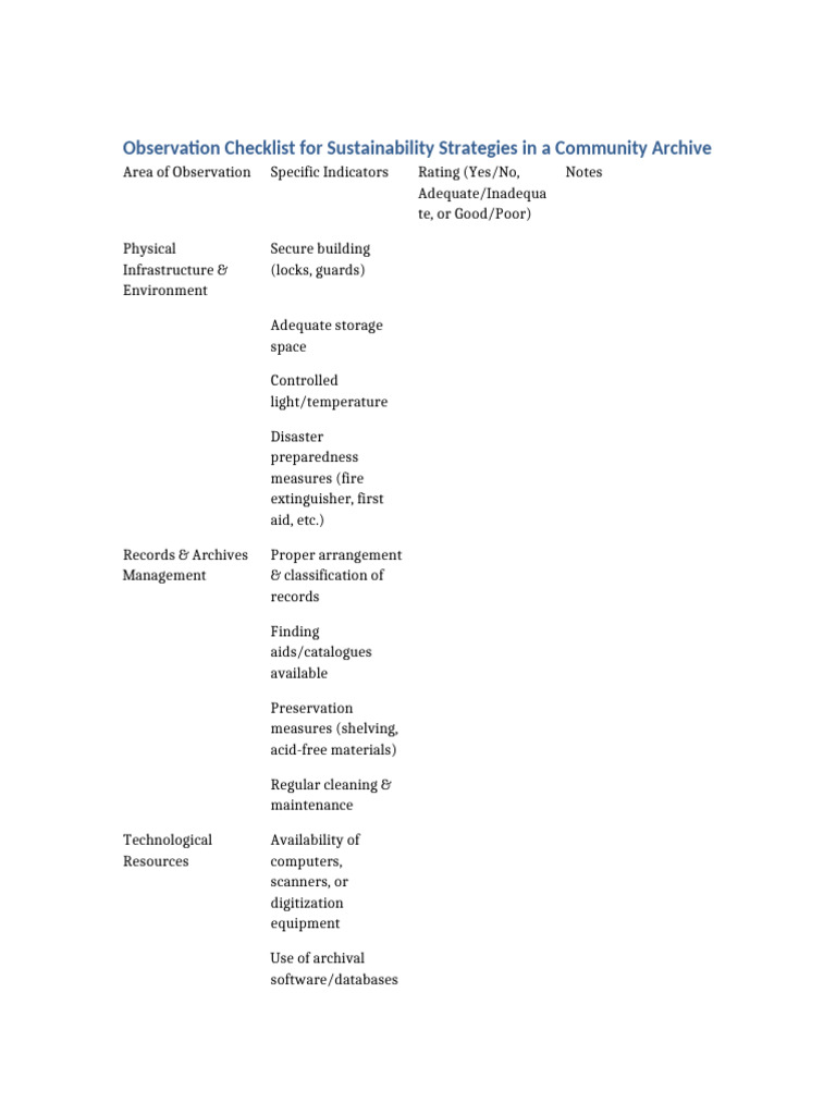 Community Archive Sustainability Checklist | PDF