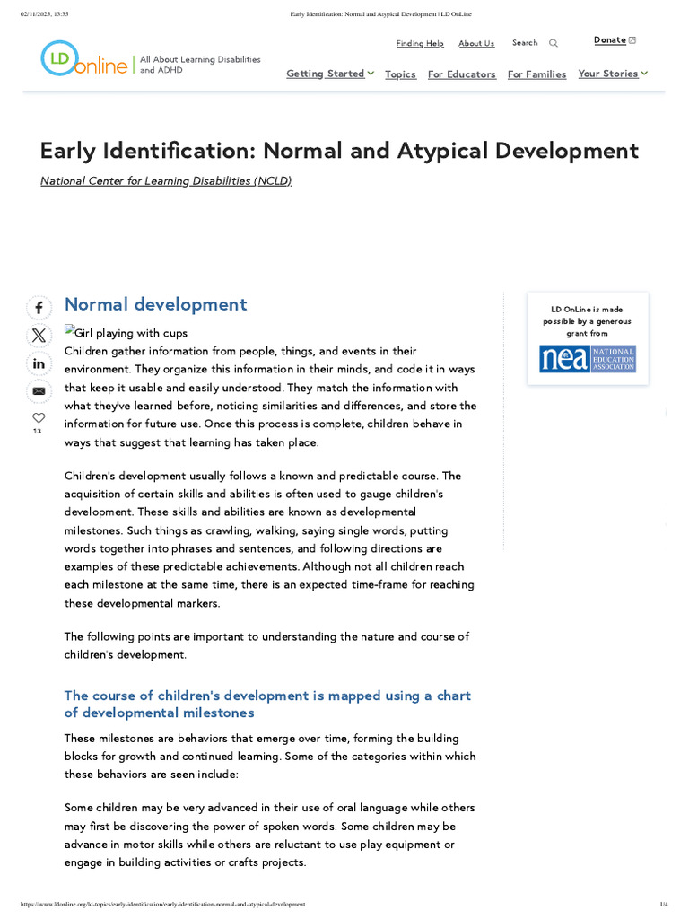 Early Identification of Child Development | PDF | Learning Disability ...