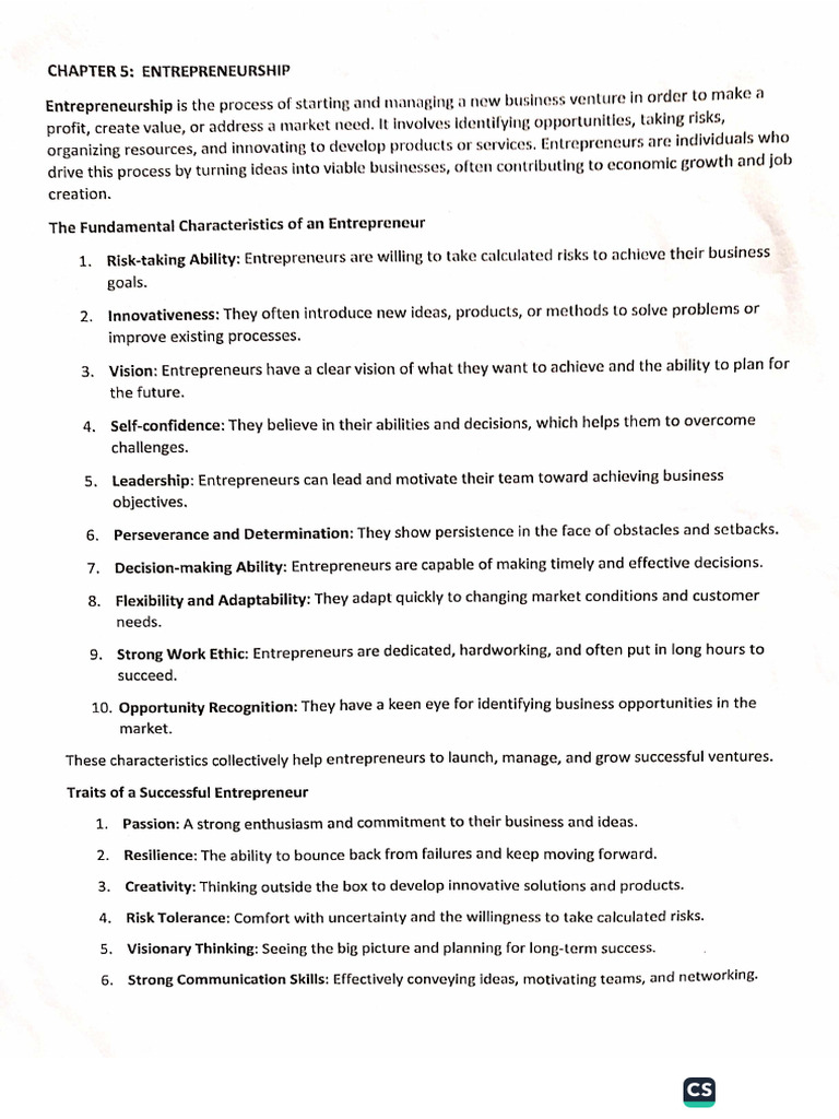 EPP Chapter 5 Entrepreneurship 105342 | PDF