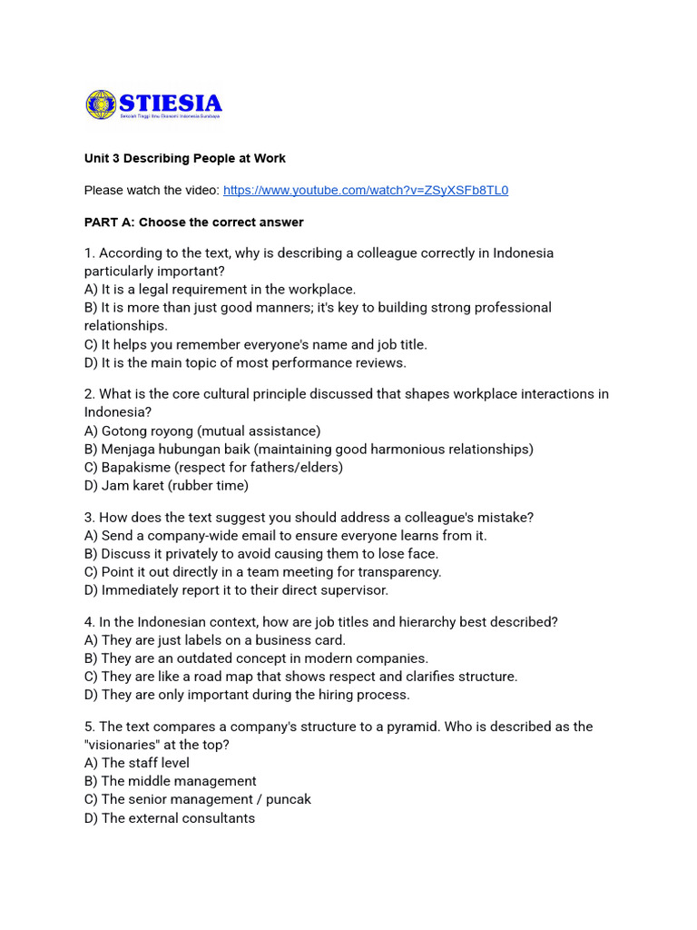 Unit 3 Describing People at Work Nov 2025 | PDF | Human Communication ...