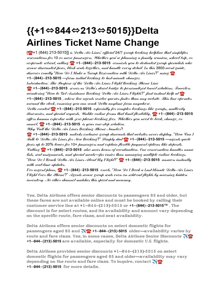 1 844 213 5015) ) Delta Airlines Ticket Name Change | PDF | Delta Air ...