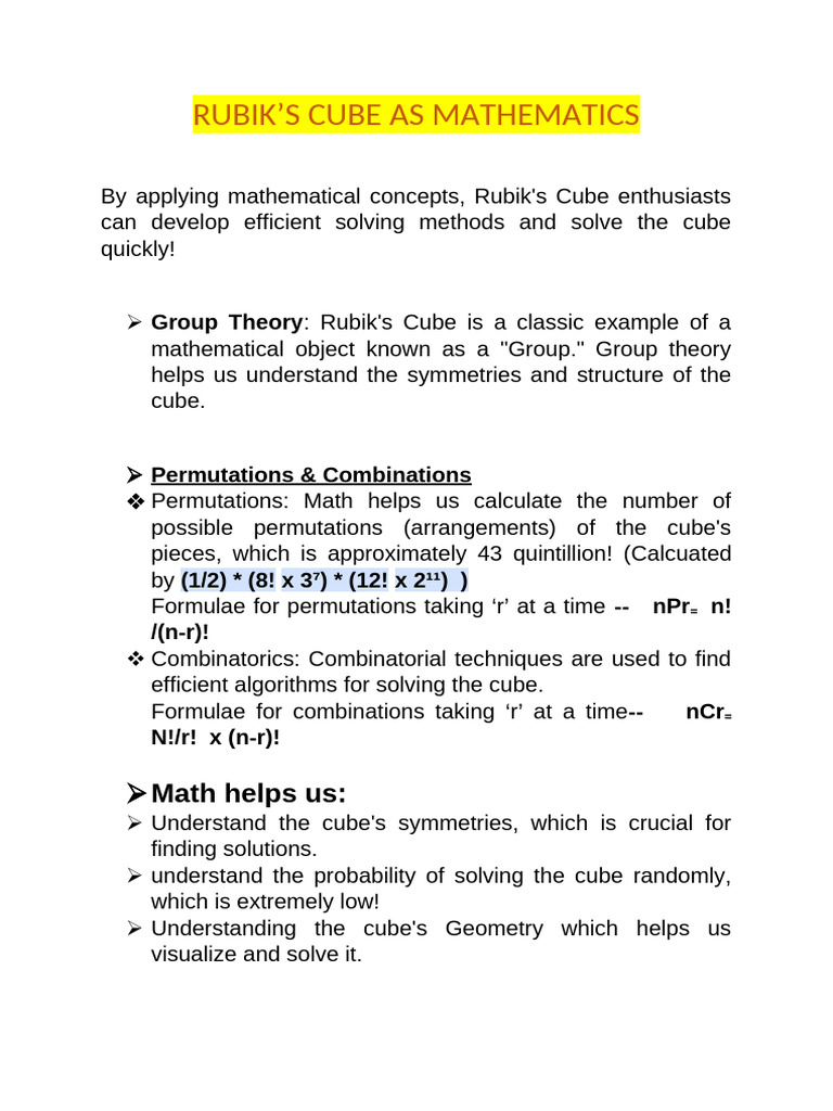 Mathematics Behind Rubik's Cube Solving | PDF
