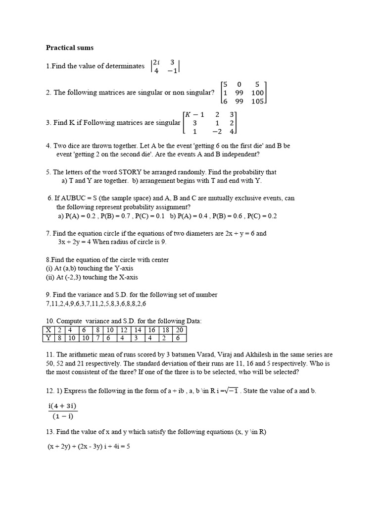 XIth Sci Nov Question Bank (Maths) | PDF | Standard Deviation | Odds