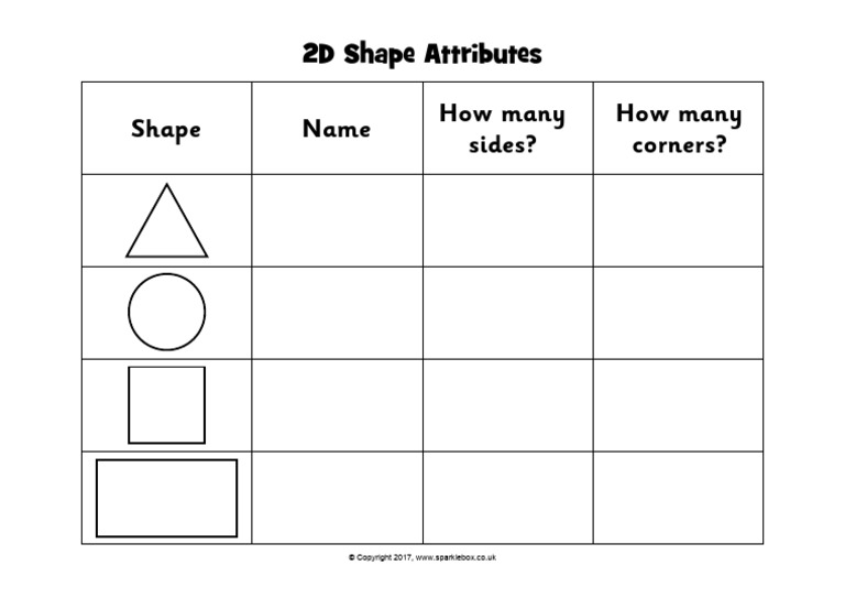 2D Shape Attributes Chart Worksheet | PDF