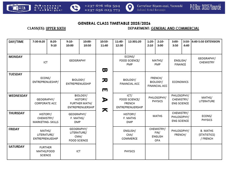 Upper Sixth Class Timetable 2025-2026 | PDF | Inquiry | Science