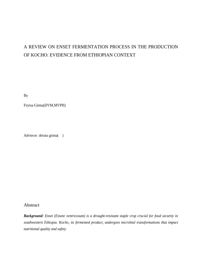 A Review on Enset Fermentation Process in the Production of Kocho | PDF ...