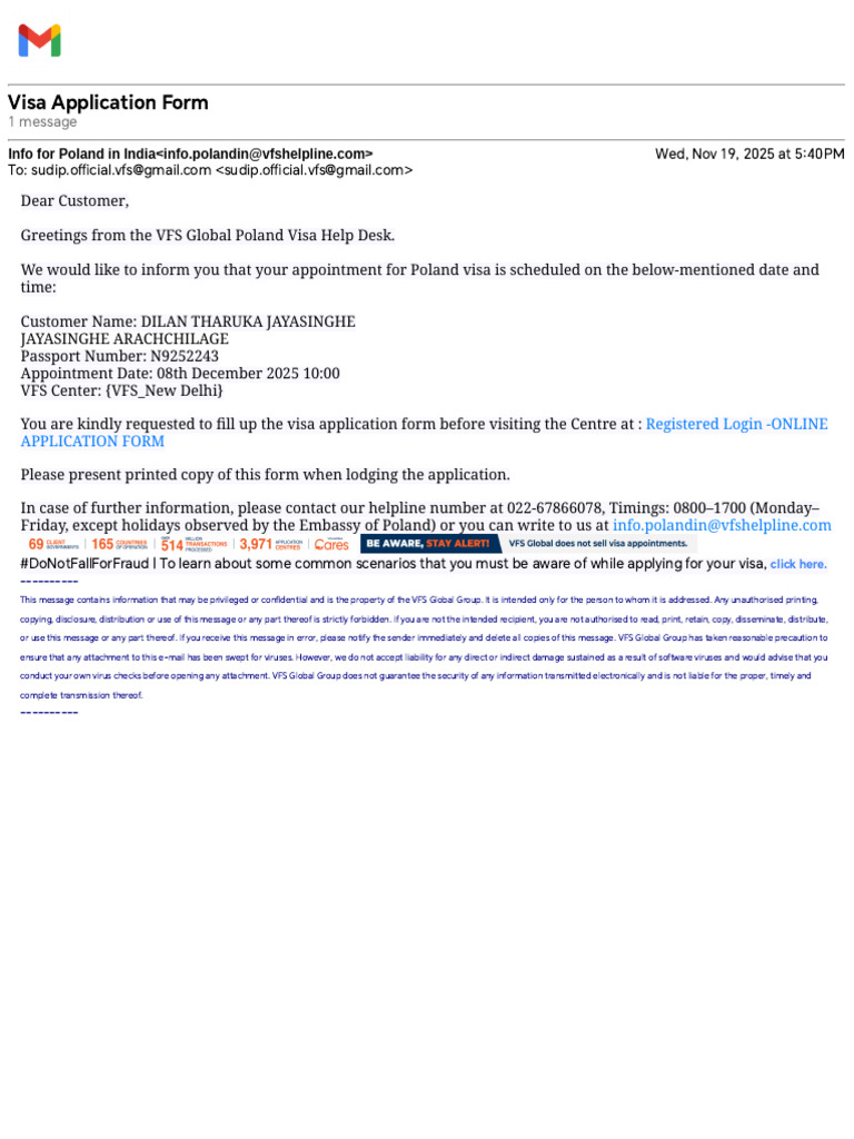 Gmail - Visa Application Form. | PDF