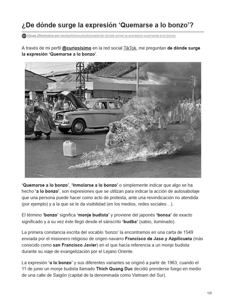 Blogs.20minutos - Es-De Dónde Surge La Expresión Quemarse A Lo Bonzo | PDF
