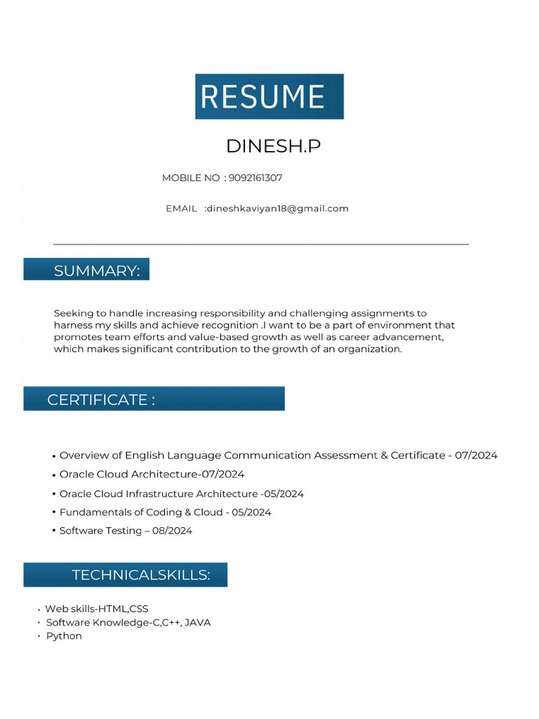 Dinesh CV | PDF