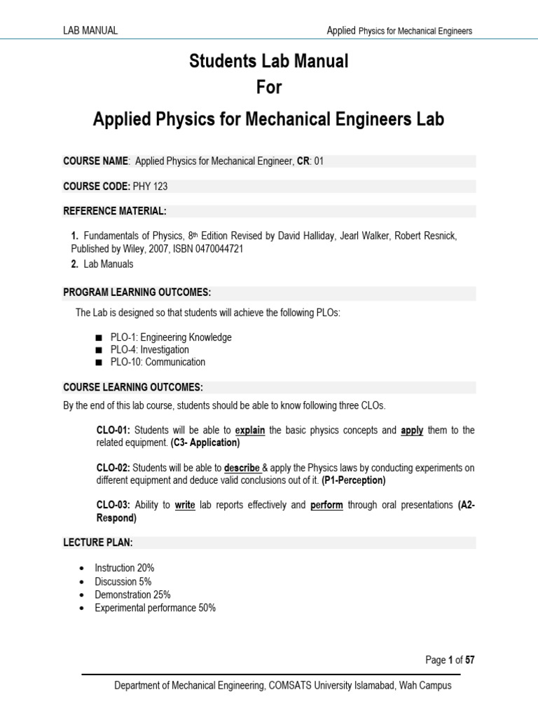 Applied Physics Lab Manual for Engineers | PDF | Pendulum | Mechanical ...