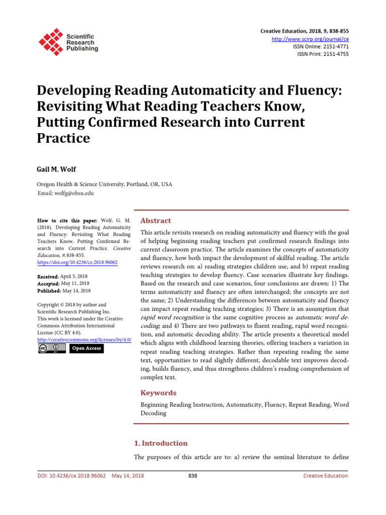 Gail M. Wolf | PDF | Reading Comprehension | Fluency