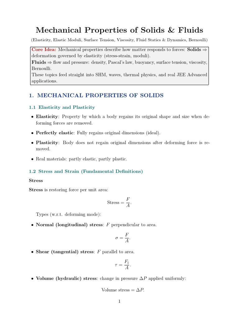 Mechanical Properties of Solids and Fluids | PDF | Young's Modulus ...