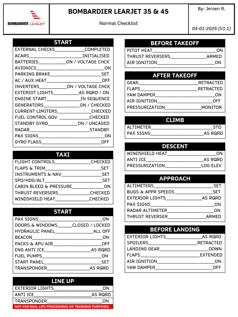 Bombardier Learjet 35-45 Normal Checklist | PDF | Jet Aircraft | Aircraft