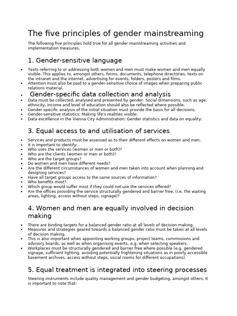 The Five Principles of Gender Mainstreaming | PDF | Gender Mainstreaming
