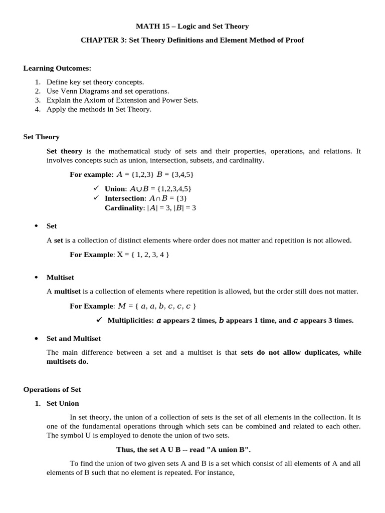 Math 15 Chapter 3 | PDF | Set (Mathematics) | Intersection (Set Theory)