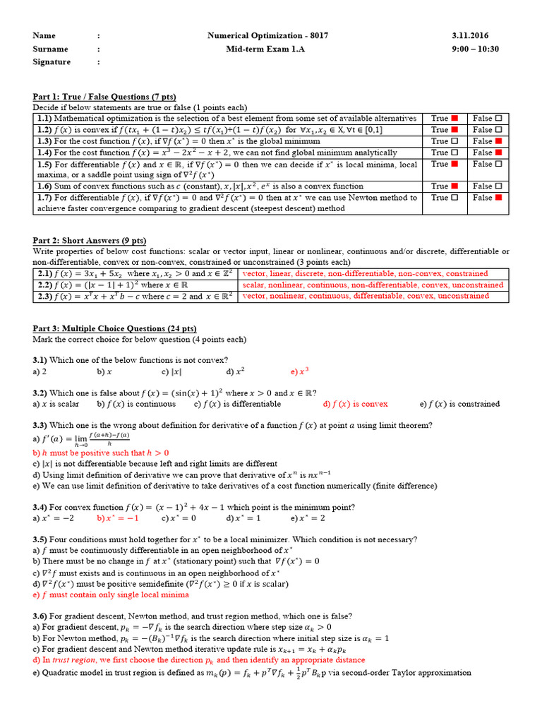 Midterm Exam 1A, Solution | PDF | Mathematical Optimization | Mathematical Relations