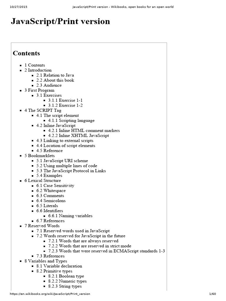 JavaScript Print Version - Wikibooks Open Books For An Open World | PDF | Java Script | Html