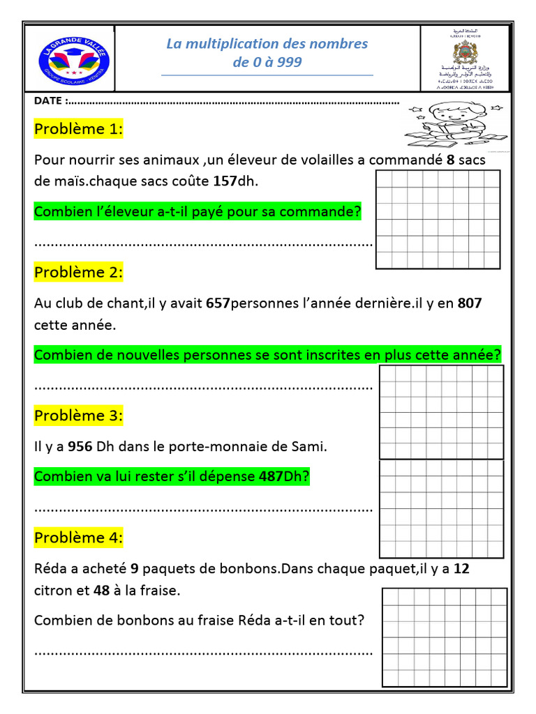 Problèmes de multiplication pour enfants | PDF