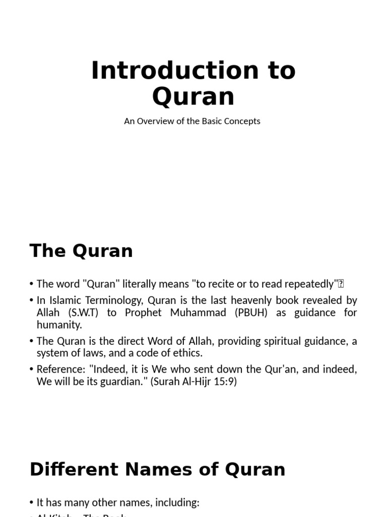 Introduction To Quran | PDF | Surah | Quran
