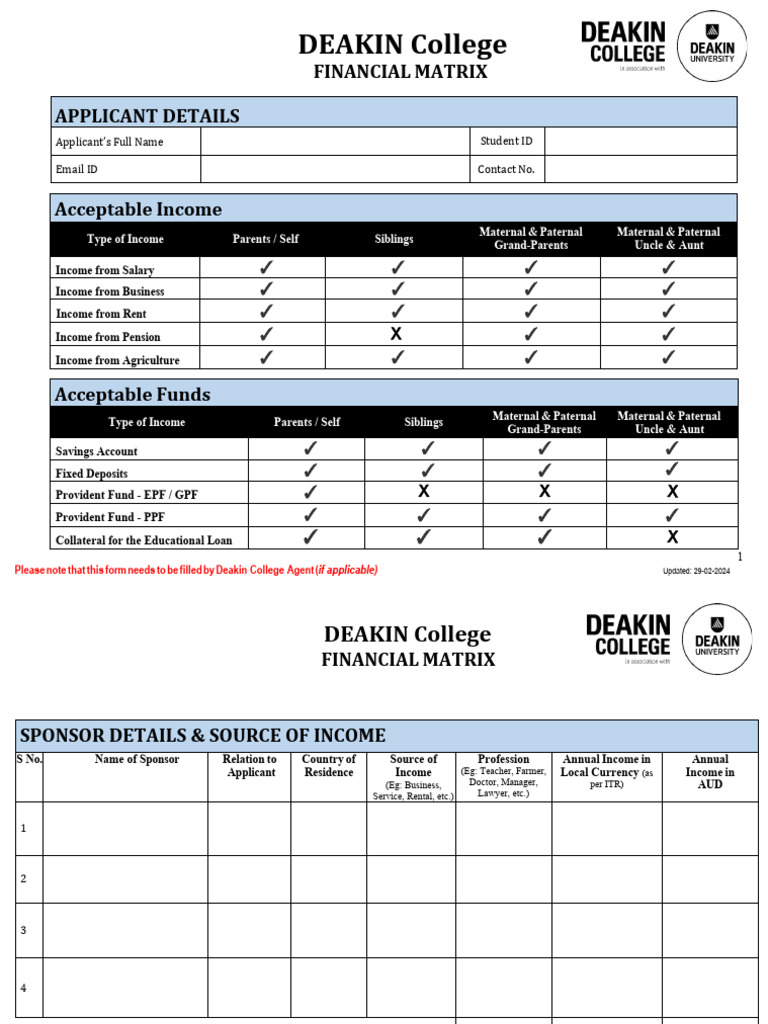 Deakin College Financial Matrix Form | PDF | Money | Banking