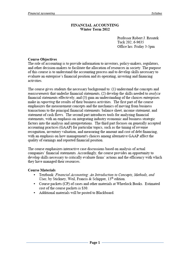 Accounting Syllabus | PDF | Valuation (Finance) | Accounting