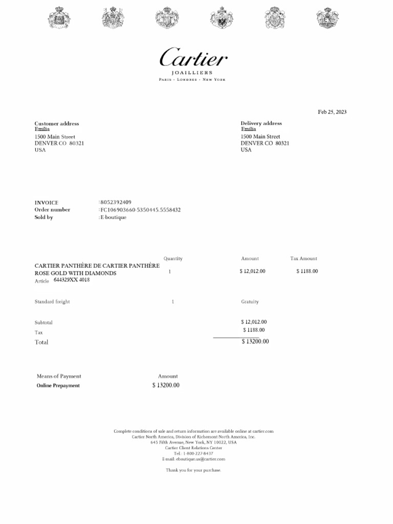 Receipt Cartier | PDF