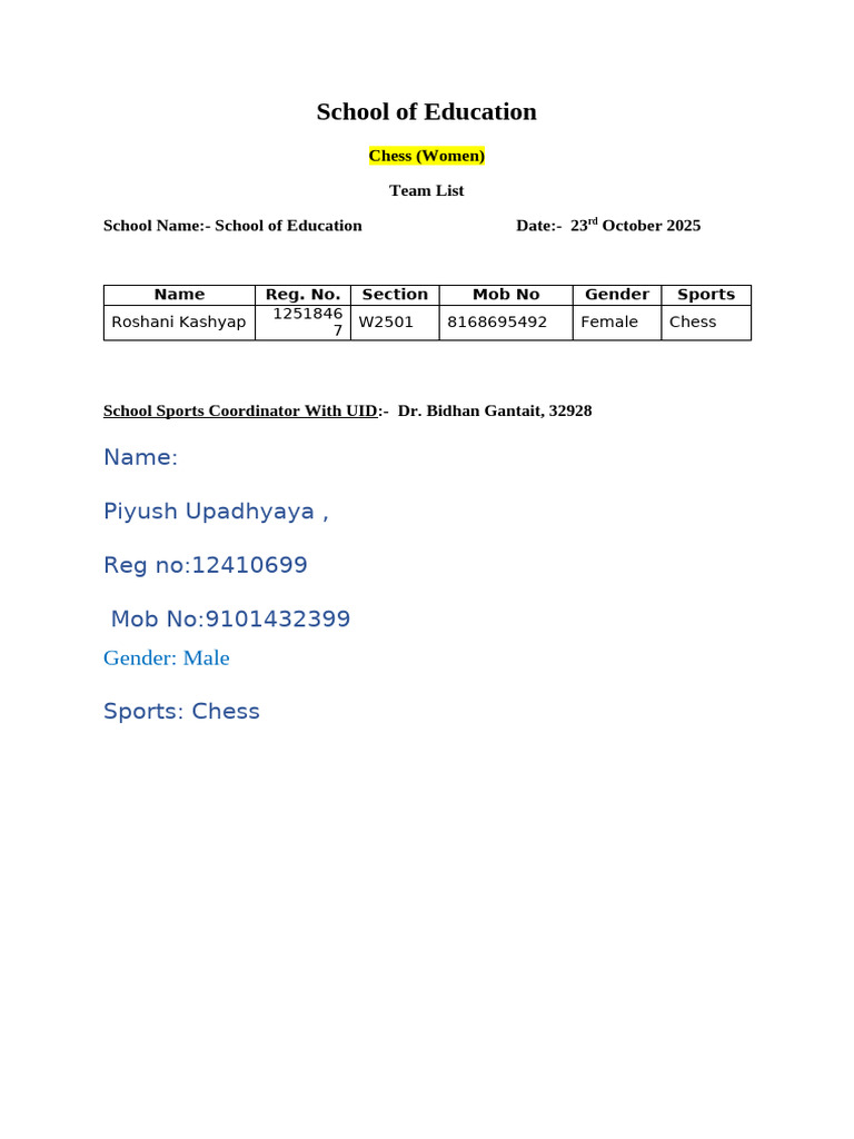 School of Chemical Engineering and Physical Sciences Men Chess | PDF