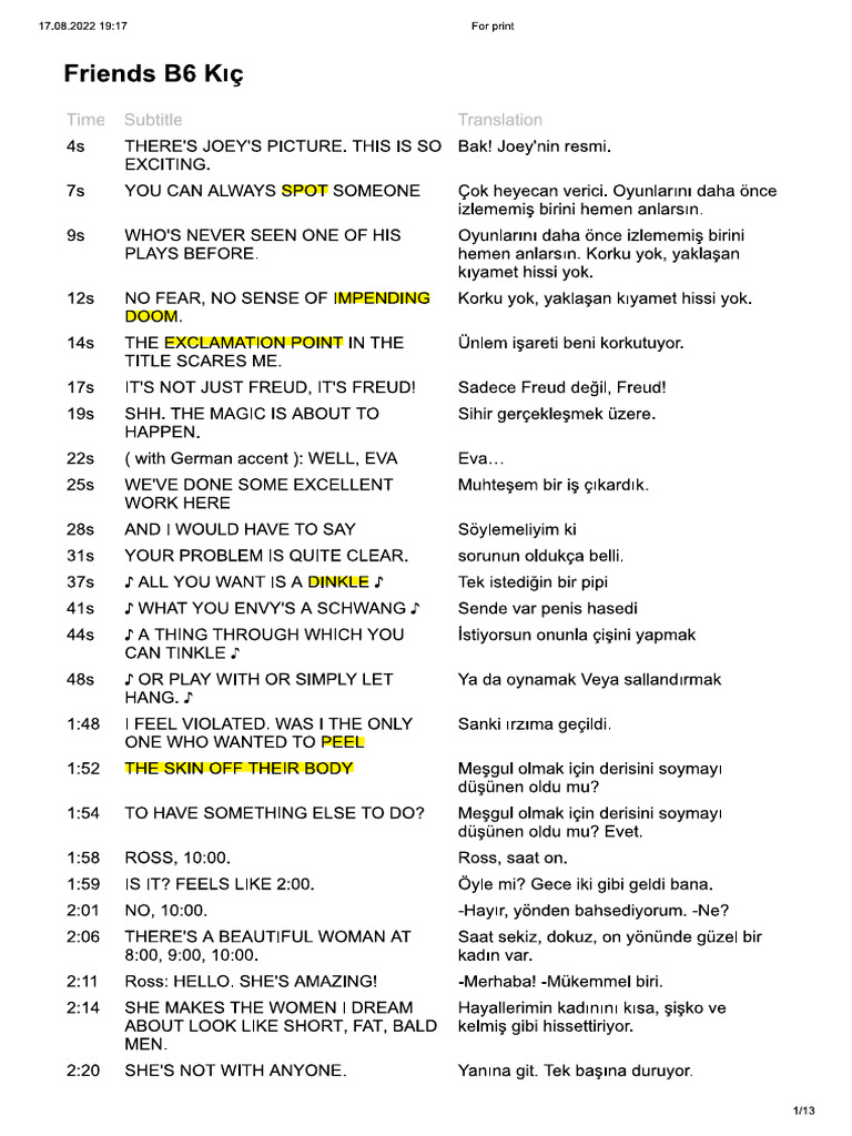 Friends Script: Chandler's Date Dilemma | PDF