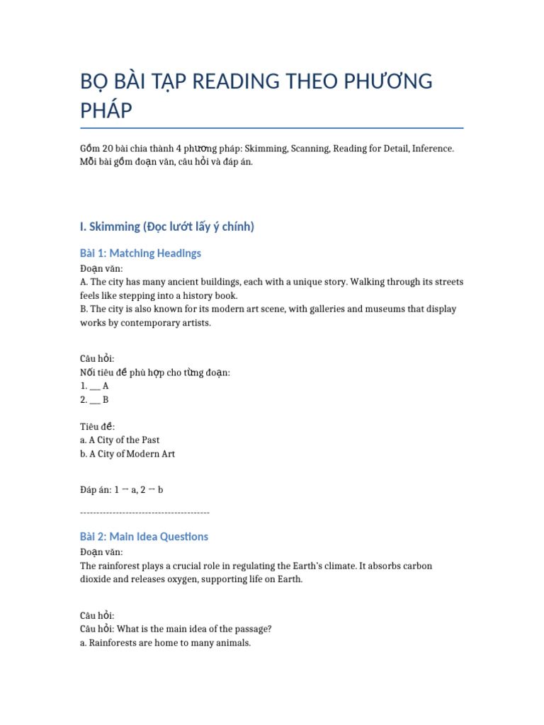 Bai Tap Reading Skimming | PDF