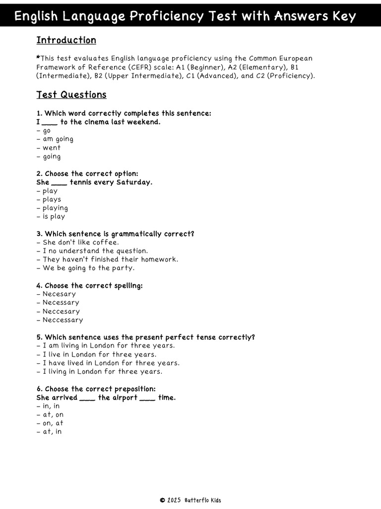 English Proficiency Test With Answers | PDF | English Language ...