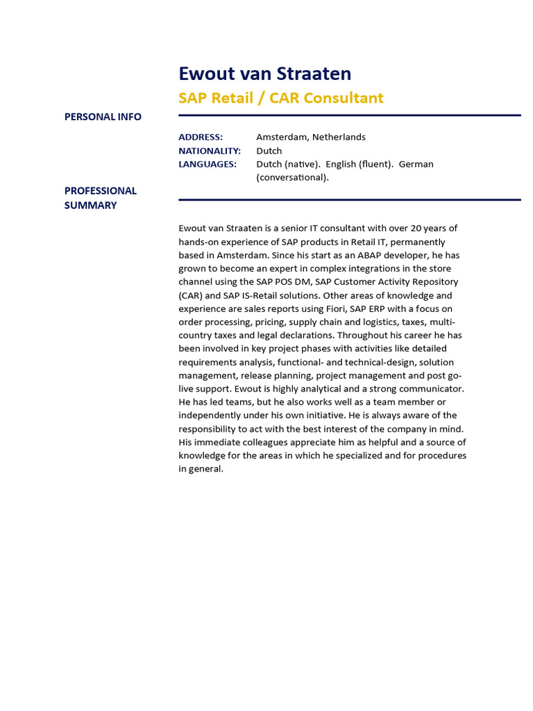 SAP Retail Consultant Ewout van Straaten | PDF | Business | Information ...
