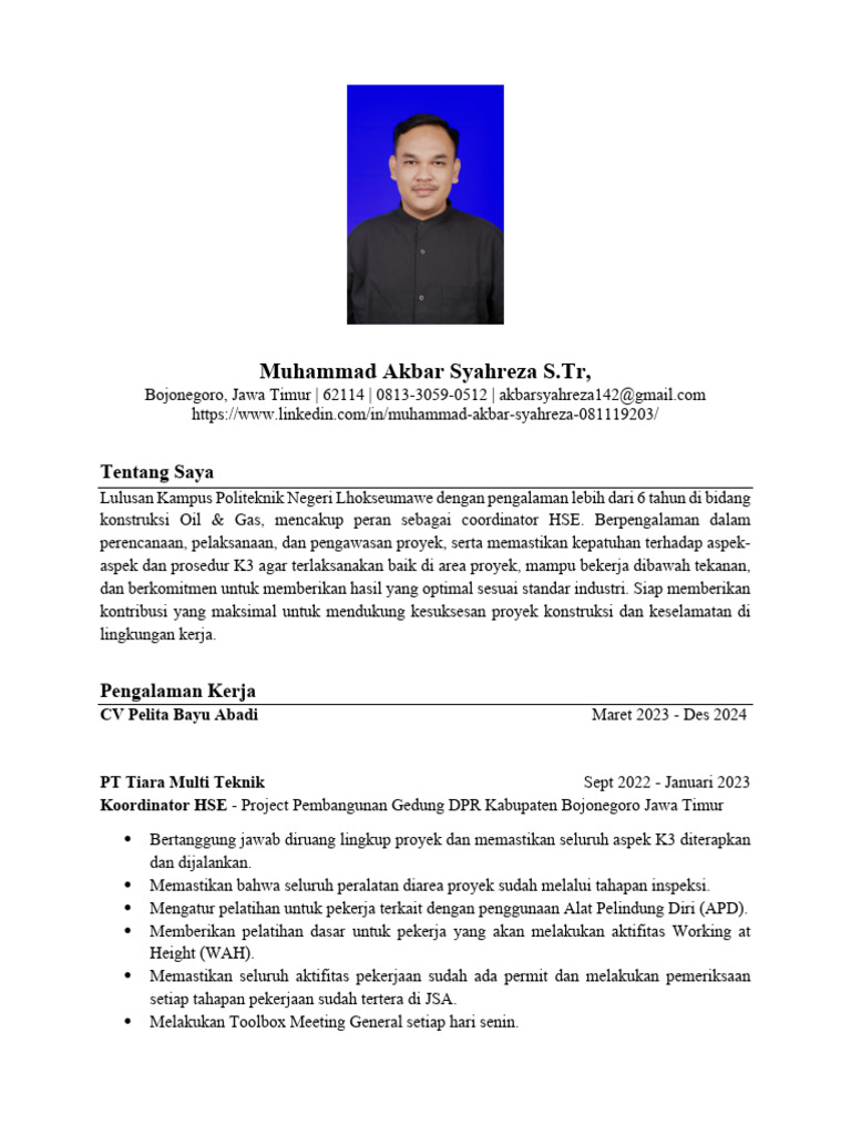 CV - Muhammad Akbar Syahreza | PDF