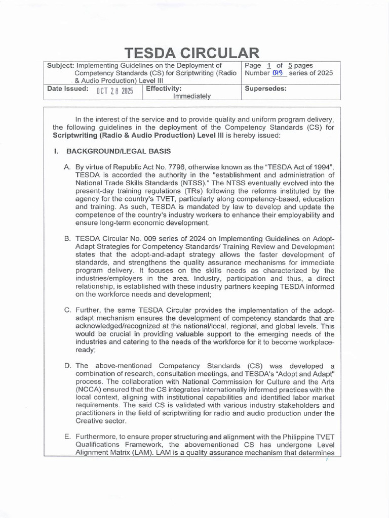 TESDA Circular No. 093-2025 | PDF | Vocational Education