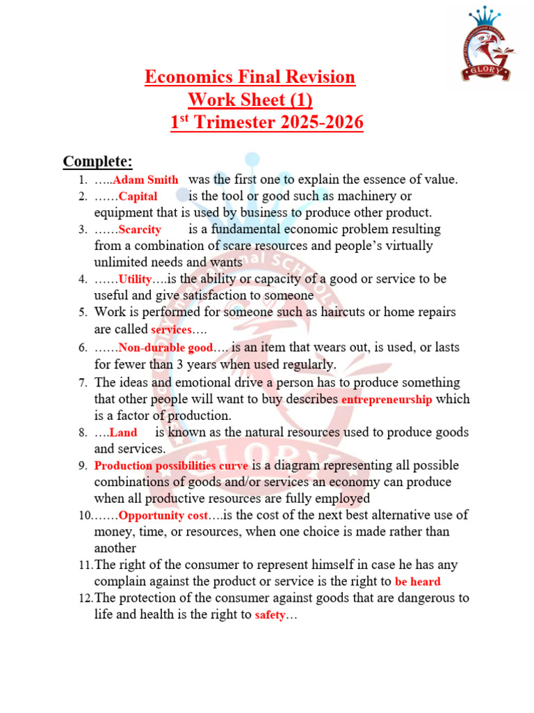 Economics Revision Worksheet 2025-2026 | PDF | Goods | Demand